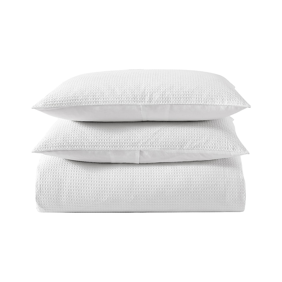 Laura Ashley- Queen Duvet Cover Set, Reversible Cotton Bedding Set with Matching Shams, Farmhouse Home Décor (Waffle Pique White, Queen)