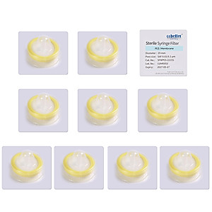 COBETTER 10 pcs/pk Sterile Syringe Filter Double-Layer PES Hydrophilic Membrane 0.2μm Lab Filters 25mm Diameter Individually Packed, Yellow