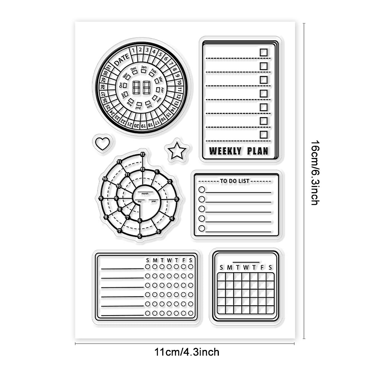 PH PandaHall Clear Label Stamps, Date and Schedule Rubber Stamp Silicone Stamp Background Transparent Stamps for Card Making Photo Album Decoration and DIY Scrapbooking 6.2x4.3inch/16x11cm