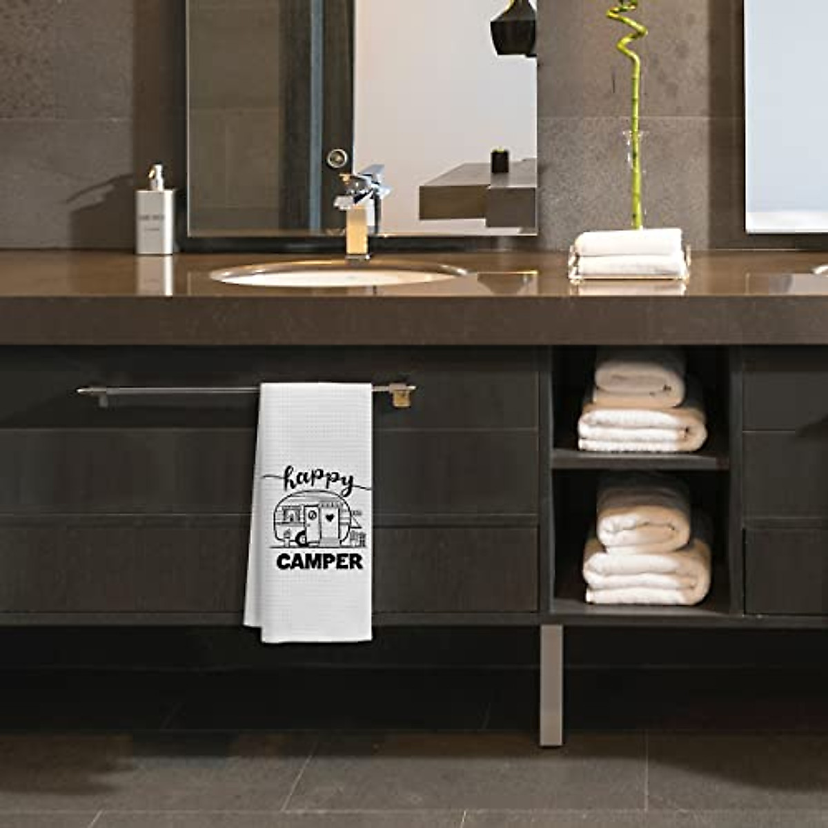 Happy Camper Towels Kitchen Towels Dishcloths Hand Towels,Camping Kitchen Towels for Camp Campers RV Trailer,Camping Gifts for Women Men Kids Camper Dad Her Him Boys,Camping Lovers Gifts