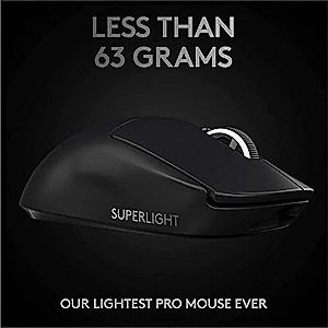 Logitech G PRO X Superlight Wireless Gaming Mouse, Ultra-Lightweight, Hero 25K Sensor, 25,600 DPI, 5 Programmable Buttons, Long Battery Life, Compatible with PC/Mac - Black (Renewed)