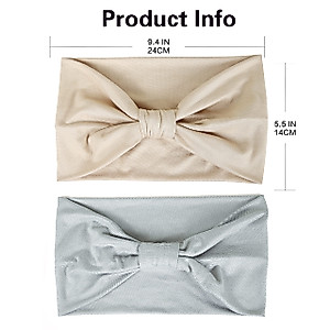 GILI 2 Pack Wide Headbands for Women Boho African Knotted Non Slip Fashion Hair Bands Yoga Running Sports Workout Gym Head Wraps Elastic Soft Cotton Cloth Turbans Bandana for Girls(Light Grey, Skin)