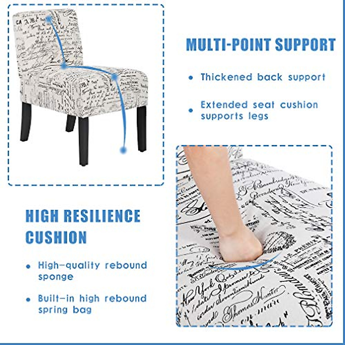 Accent Chair Dining Chairs Armless Chair for Living Room Armless Chair Modern Accent Chair Elegant Design Modern Fabric Living Room Chairs Set of 2 with Solid Wood Legs Home Furniture,White