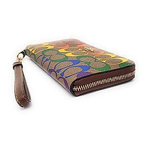 COACH Women's Long Zip Around Wallet In Signature Canvas (Rainbow - Khaki)