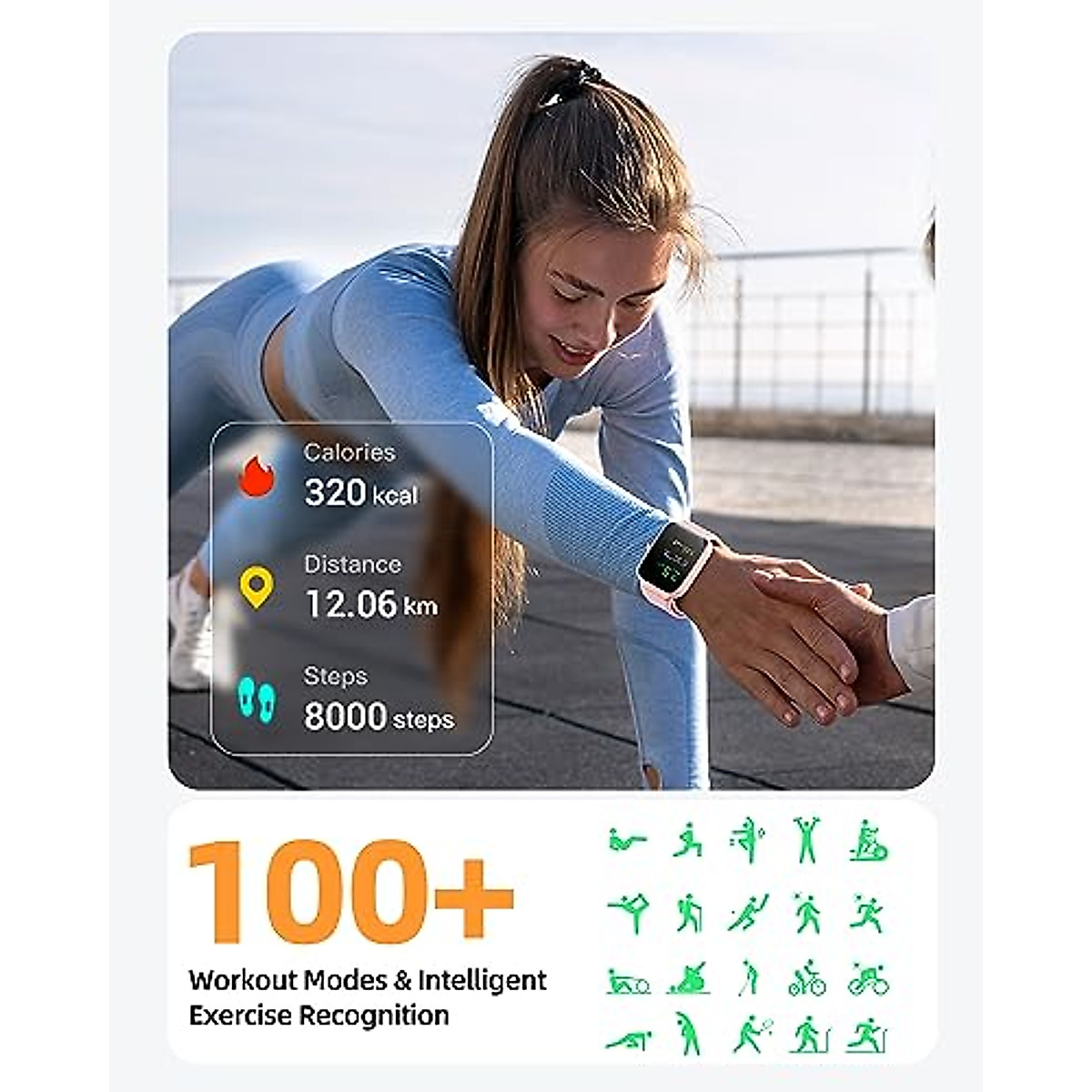 Parsonver Smart Watch for Women, Answer/Make Calls, Alexa Built-in, 1.8" HD Touch Screen Fitness Tracker 100+ Sports Modes IP68 Waterproof, Heart Rate Blood Oxygen Sleep Monitor for Android iOS, GOP01