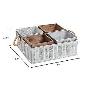 Farmlyn Creek 5 Piece Galvanized Metal Tray with Dividers and Removable Wooden Storage Boxes, Rustic Kitchen Decor (13 x 5 In)