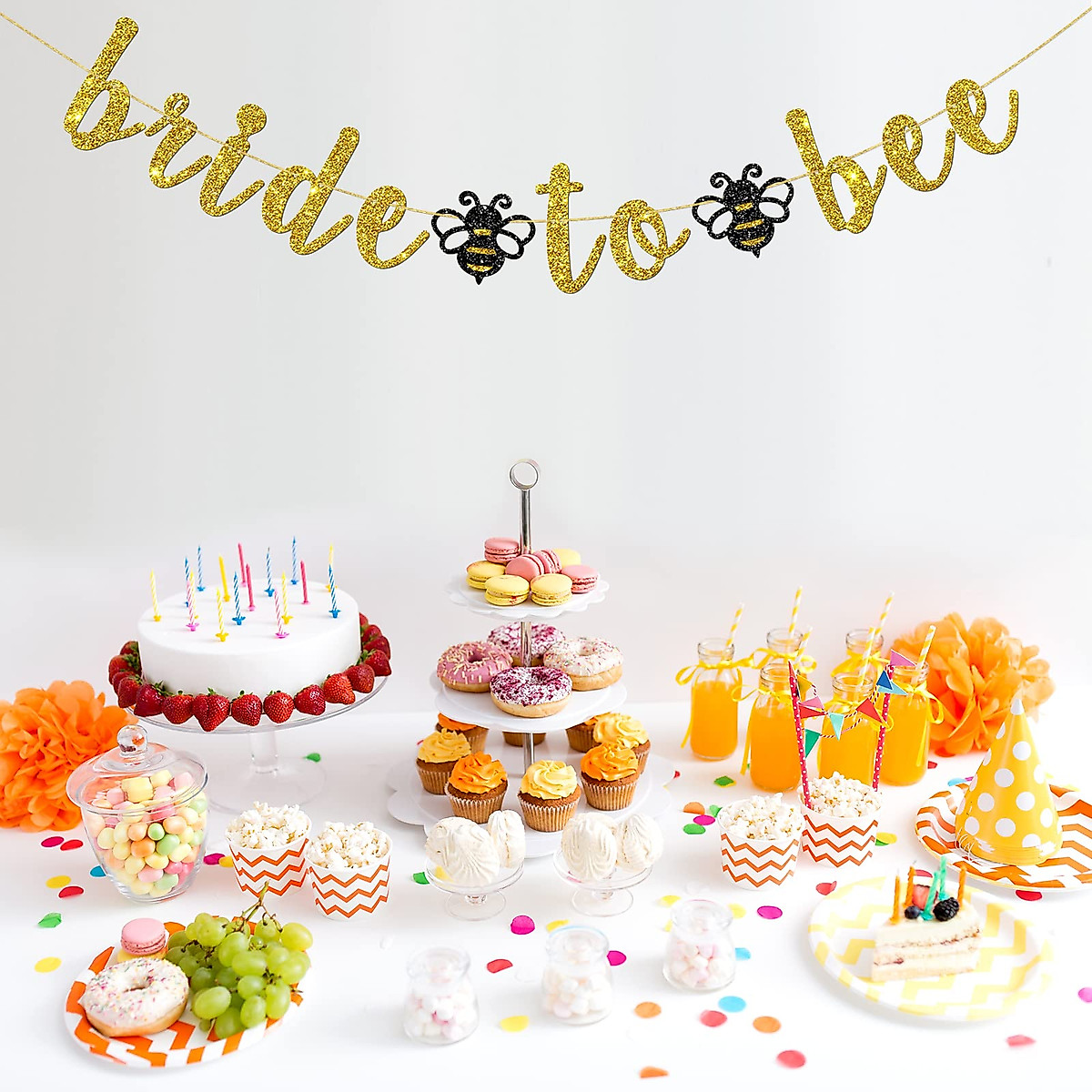 INNORU Bride to Bee Banner, Bridal Shower Party Decorations, Wedding Bee Party, Bee Engagement Bachelorette Party Decoration Gold Glitter