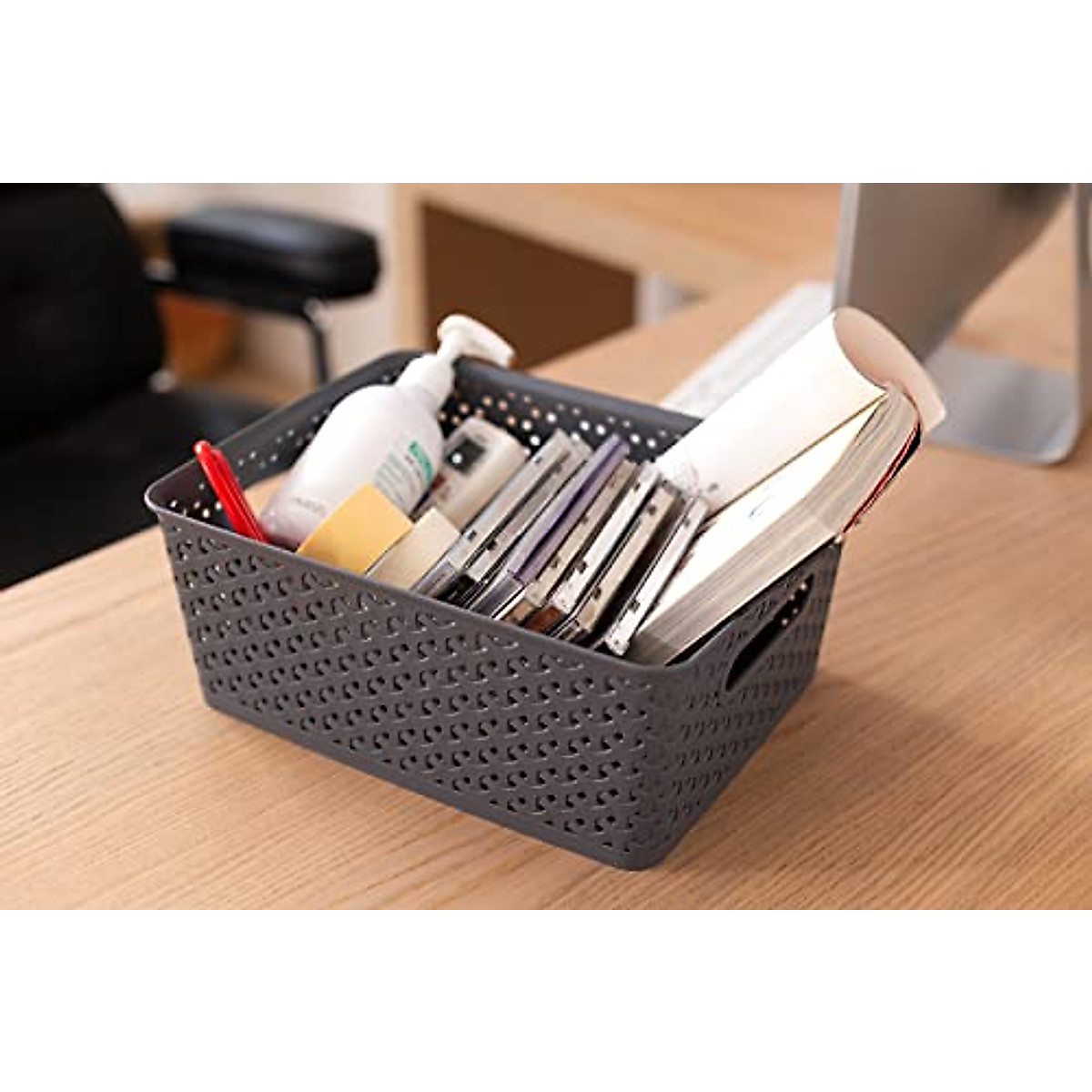 Aebeky Plastic Storage Basket,Medium Weave Basket Organizer,4-Pack (Grey)