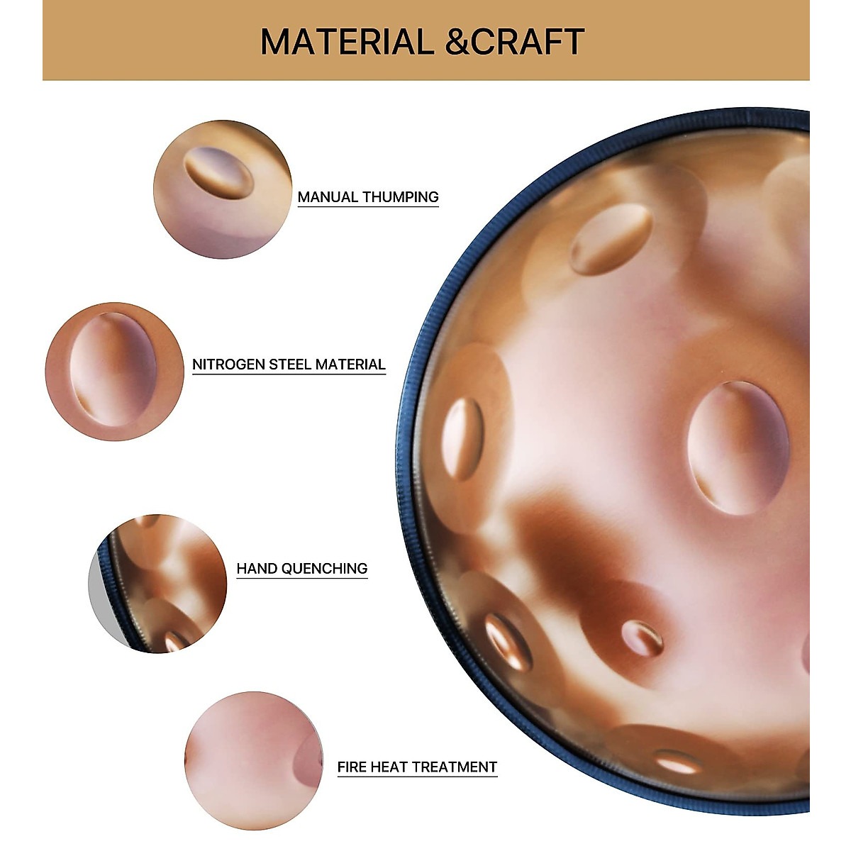 YuElinG 432hz Handpan Drum YuELinG Gold 11 Notes 22 inch in D Celtic Minor with Soft handpan case, Durable handpan Stand