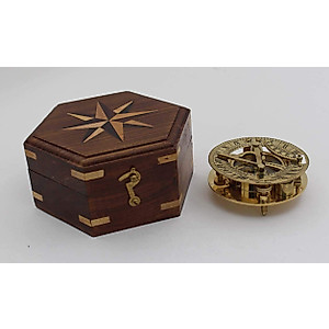 RII Antique Nautical Directional Magnetic Sundial Brass Compass, Antique Decor Birthday Gifts for Men, Astrolabe for Him, Baptism Gifts with Engraved Quotes, Sun dial in Rose Top Box