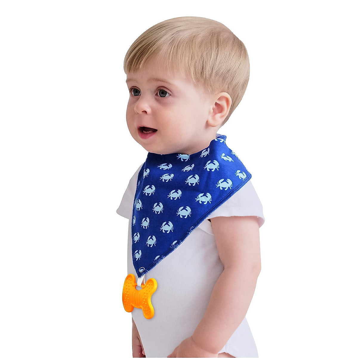 PandaEar Baby Bandana Drool Bibs 6-Pack with Teething Toys, Super Absorbent, 100% Organic Cotton, Neutral Color for Boys & Girls (Neutral)