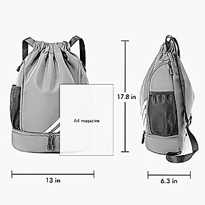 neyrat Water Resistant Drawstring Backpack Swim Gym Sport Draw String Back Bag with Shoes Compartment for Men Women Children (Grey)