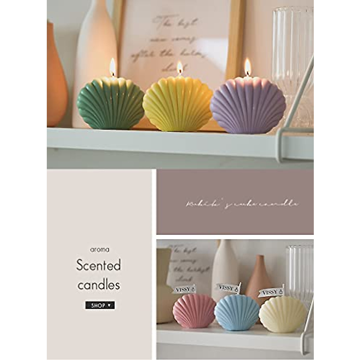 Seashell Shaped Scented Candle,150G Handmade Aroma Soy Wax Decorative Candle for Table Photo Prop Birthday Gift,Prefect for Meditation Stress Relief Mood Boosting Bath Yoga (Blue)