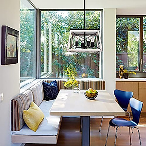 Merbotin Farmhouse Chandelier for Dining Room, Rustic Kitchen Island Light Fixture, White Wood Distressed Large Pendant Light, 4 Light Chandelier Hanging Ceiling Light for Entryway Hallway Foyer