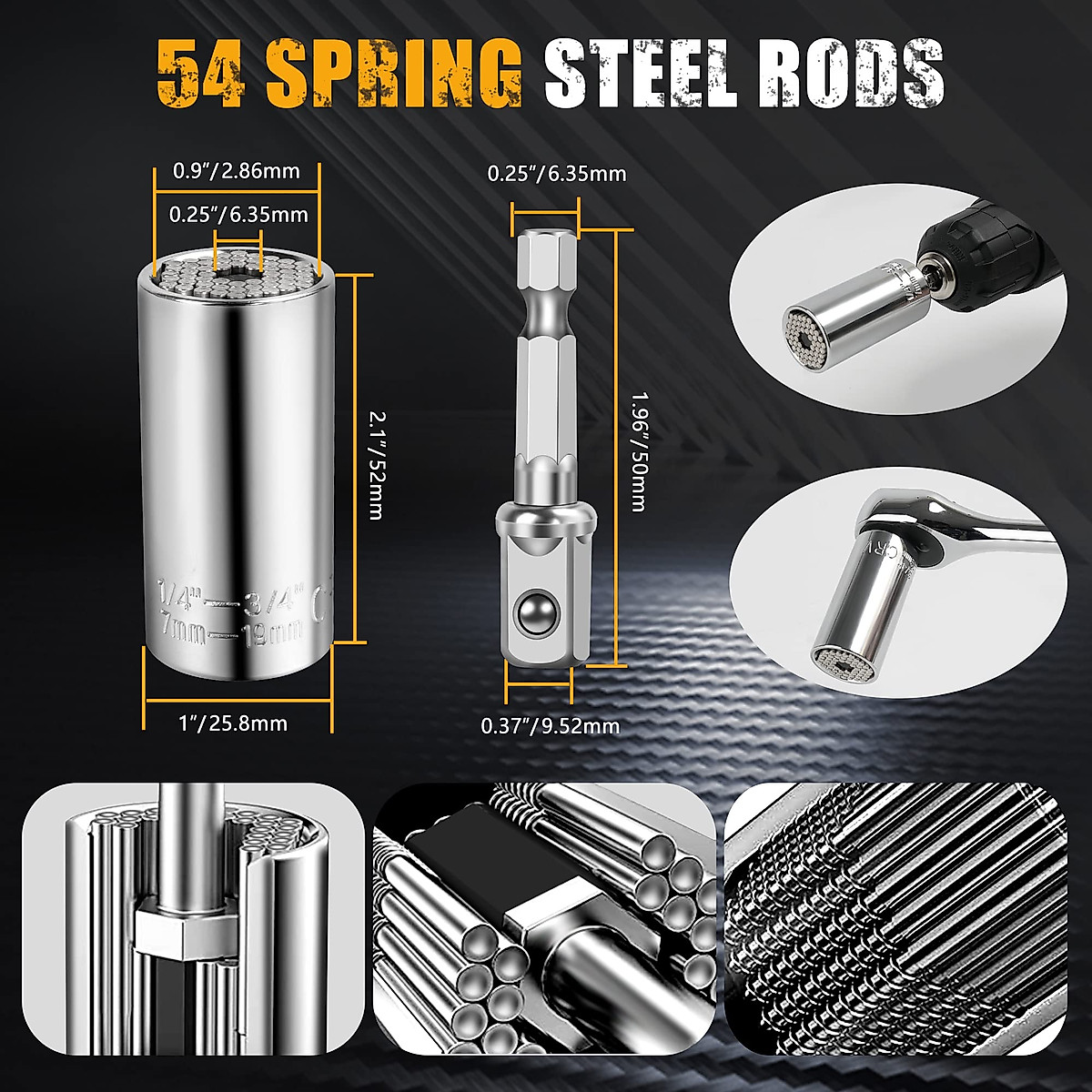 MulWark Super Universal Socket Tools for Men - (7-19 MM) Socket Set with Power Drill Adapter Gadgets for Men Women Birthday Gift for Dad Husband