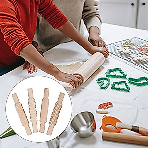NUOBESTY 4pcs Wooden Mini Rolling Pin Embossed Rolling Stick Dough Molding Shaping Tool for Toddler Kids Art Craft Activity Supplies