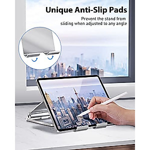 Maxonar Foldable Tablet Stand Holder, Adjustable Tablet Phone Desktop Stand Dock Constructed from Aluminum Compatible with 2022 iPad/iPad Pro, iPad Air/iPad Mini [4.7"-13"], Galaxy Tab S8- Silver