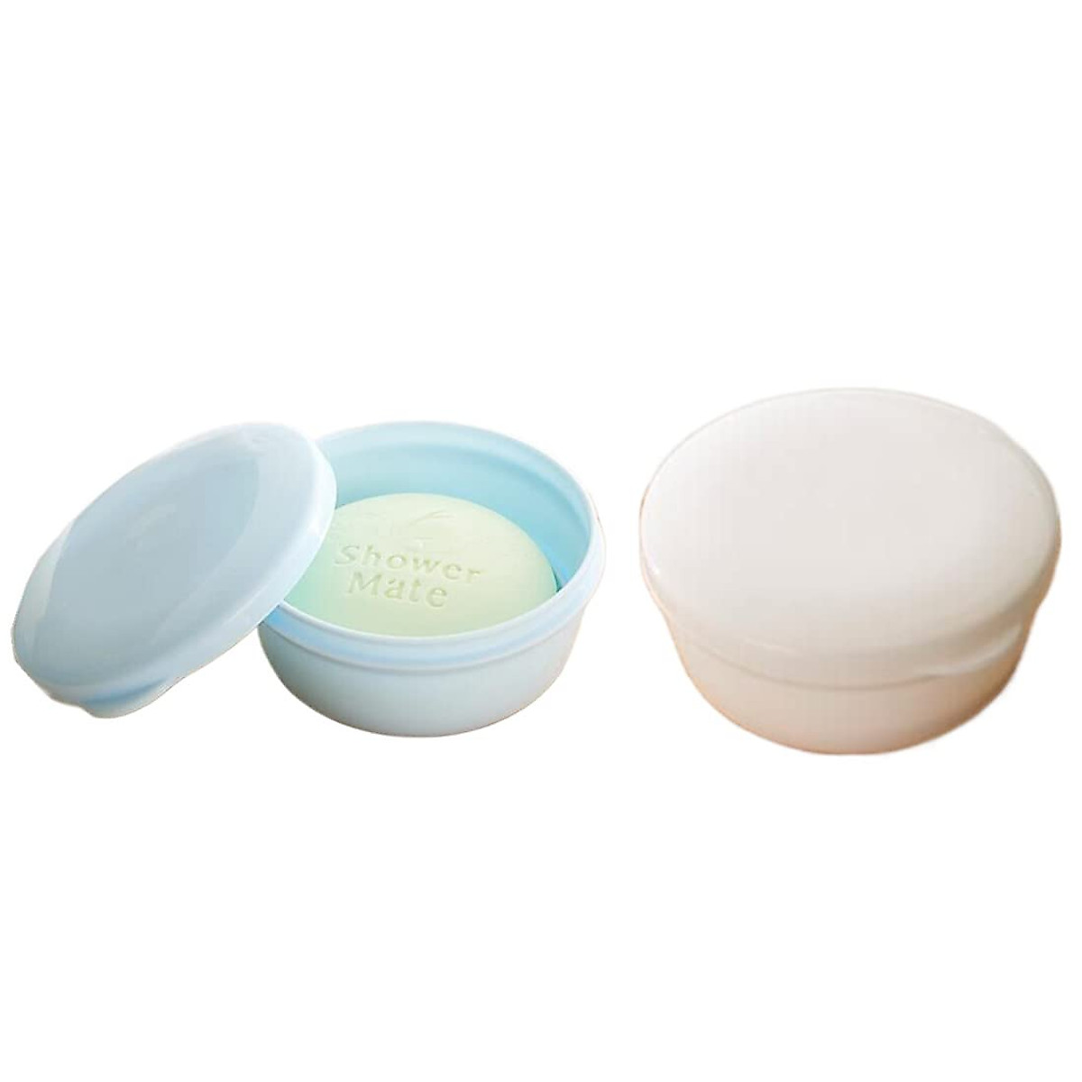 2 Pack Plastic Travel Soap Container Box Trays with Lid, Portable Mini Round Soap Bar Holder, Leak Proof Soap Dish Case for Bathroom Shower Home Outdoor Camping (White, Blue)