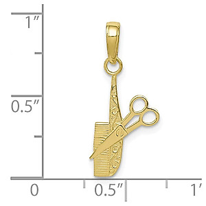 Solid 10k Yellow Gold Comb and Scissors Charm Pendant