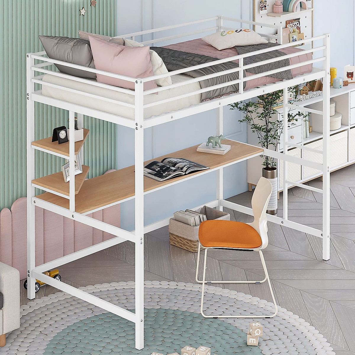 NicBex Small Bunk Bed Twin Loft Bed Loft Bed with Desk Bed with Desk and Storage Loft Bed Full Size Strong and Sturdy Suitable for Families with Many Children or Few Rooms, White