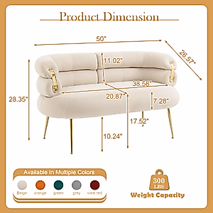 Antetek Modern Velvet Loveseat Sofa, Upholstered Sofa Chair with Stylish Golden Decor, Small Comfy Love Seat Leisure Accent Couch for Living Room, Bedroom, Office, Beige