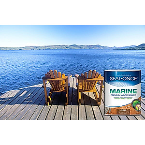 Seal-Once Marine Premium Wood Sealer - Waterproof Sealant - Wood Stain and Sealer in One - 1 Gallon & Clear