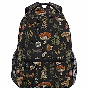Wamika Mushroom Butterfly Kids Backpack Dragonfly Leaves School Backpacks Boys Girls Daypack Book Bag