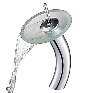 Kraus KGW-1700CH-FR Single Lever Vessel Glass Waterfall Bathroom Faucet Chrome with Frosted Glass Disk,Bronze