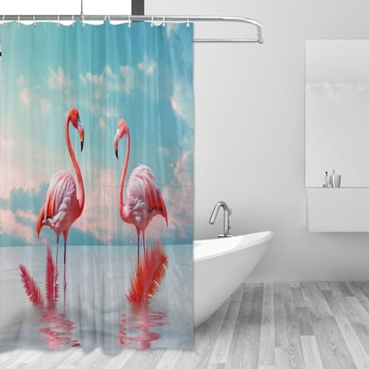 WELLDAY Shower Curtain Flamingos Bathroom Decor Waterproof Fabric with Hooks 60x72 Inch