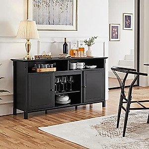 Yaheetech Black TV Stand for TVs up to 65 Inch, Modern Entertainment Center Media TV Console with Open Compartments & Double Doors, TV Cabinet with Storage for Living Room & Bedroom, 31 in Tall