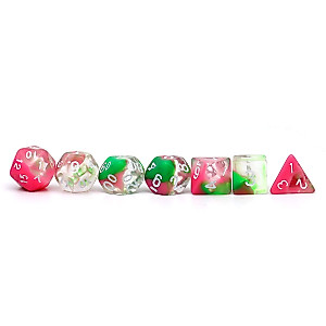 Haxtec DND Dice Set Polyhedral D&D Dice for RPGs-Pink Green Clear Swirl