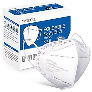WWDOLL KN95 Face Mask 50 Pack, KN95 Masks 5-Layer Breathable Mask with Elastic Earloop and Nose Bridge Clip, Disposable Respirator Protection Against PM2.5 White