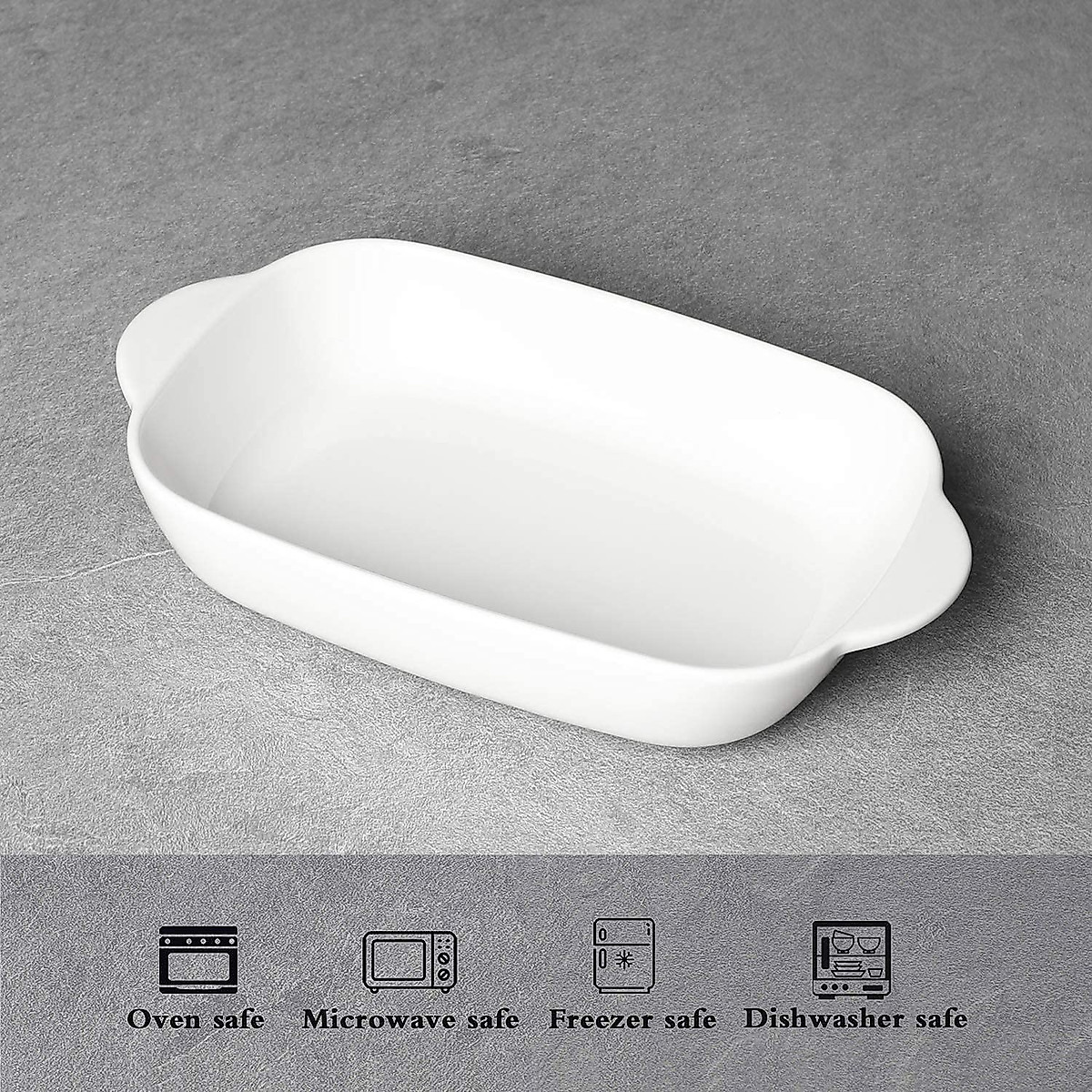 LEETOYI Ceramic 2.8 Quart Baking Dish, 9" x 13",Casserole Dish (White, Set of 2)