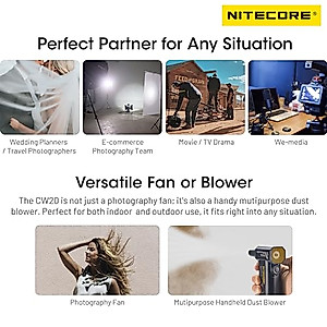 Nitecore CW20 Pocket Photography Fan with Flat Nozzle, Round Nozzle, Storage Case