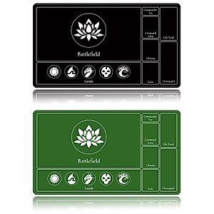 EDGFRTOIO Card Playmat Stitched with Magic Zones, Game Mats Tabletop 24x14 inch for MTG/TCG Card Battles Commander Deck Gaming Desk Mat Duel Mat Card Gameplay Mats for Beginner (Black, Green, 2 Pack)