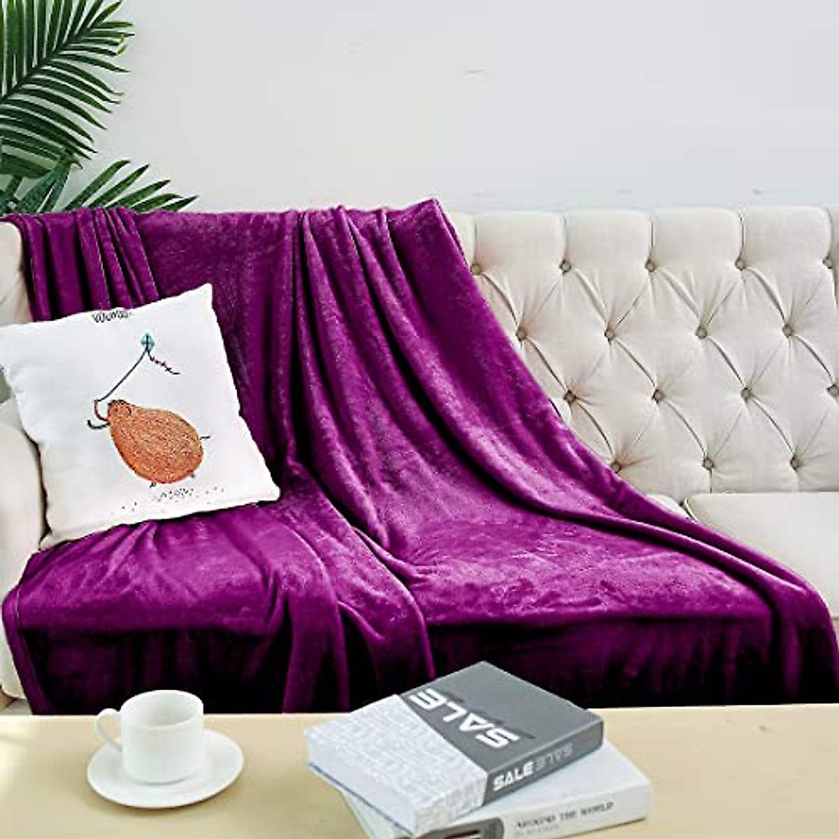 VANSILK Flannel Fleece Throw Blanket for Couch Purple 300 GSM, Lightweight Luxury Fuzzy Cozy Throws and Blankets for Sofa or Bed, Super Soft & Comfy (90x90 Inches)