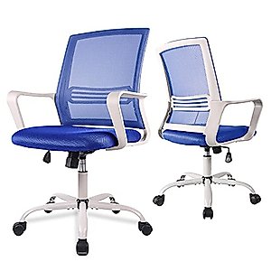 Office Chair, Ergonomic Mid Back Desk Chair with Lumbar Support, Adjustable Swivel Mesh Computer Chair with Armrests for Home, Office, Blue
