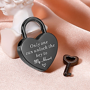 Trikalika Love Lock Key Lock Heart Shaped Keepsake for Couples, Black, 30mm x 25mm