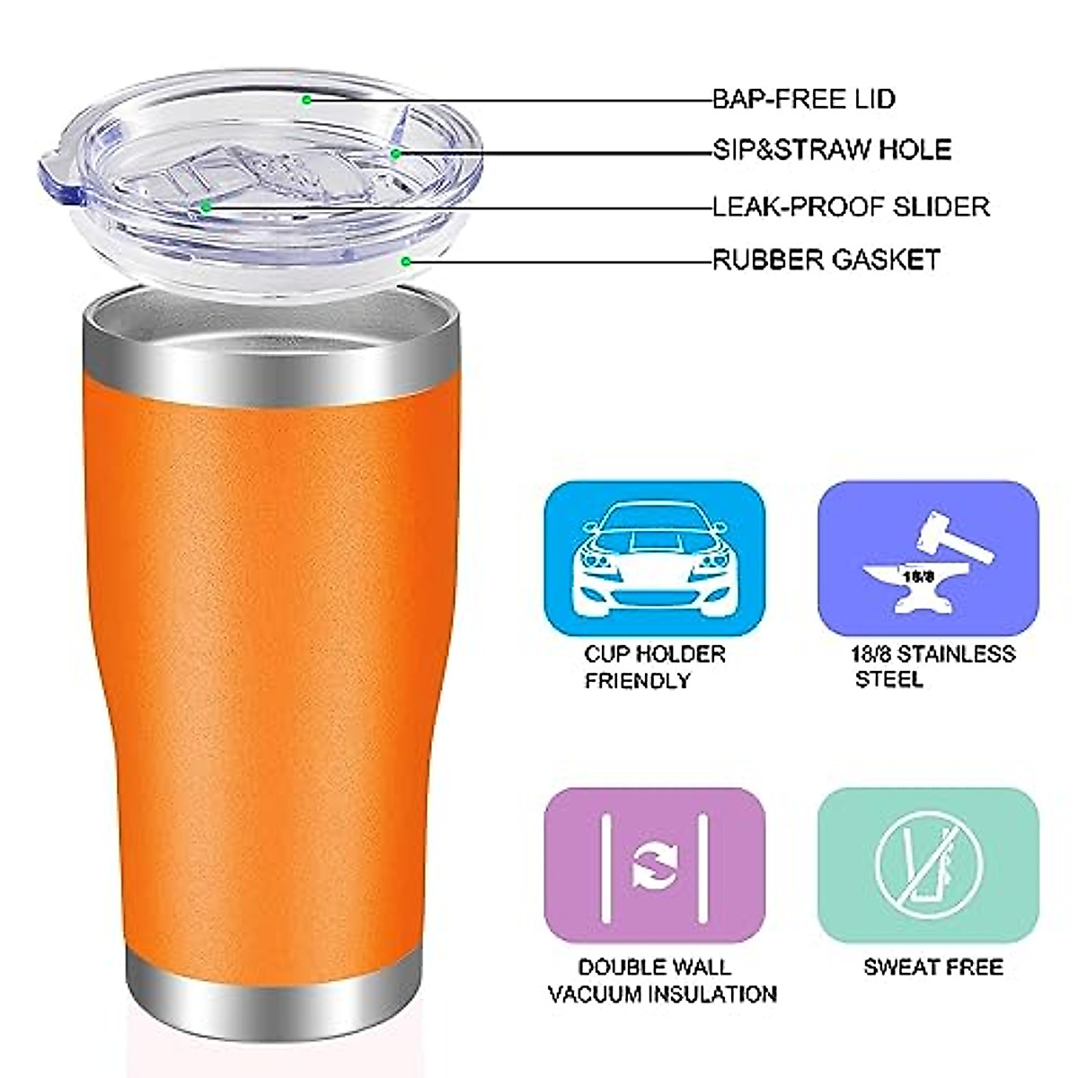 VEGOND 20oz Tumbler Stainless Steel Tumbler Cup with Lid And Straw Vacuum Insulated Double Wall Travel Coffee Mug(orange package 1)