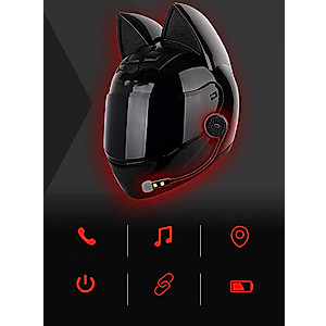 WANGFENG Girl Women Motorcycle Helmet Cat Ear Bluetooth DOT Certified Full Face Motorbike Four Season Flip-Up Helmets with Visor for Street Bike Racing Motocross ATV A,M=(54~56CM), Large