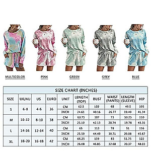 PRETTYGARDEN Women’s Tie Dye Printed Pajamas Set Long Sleeve Tops with Shorts Lounge Set Casual Two-Piece Sleepwear Green