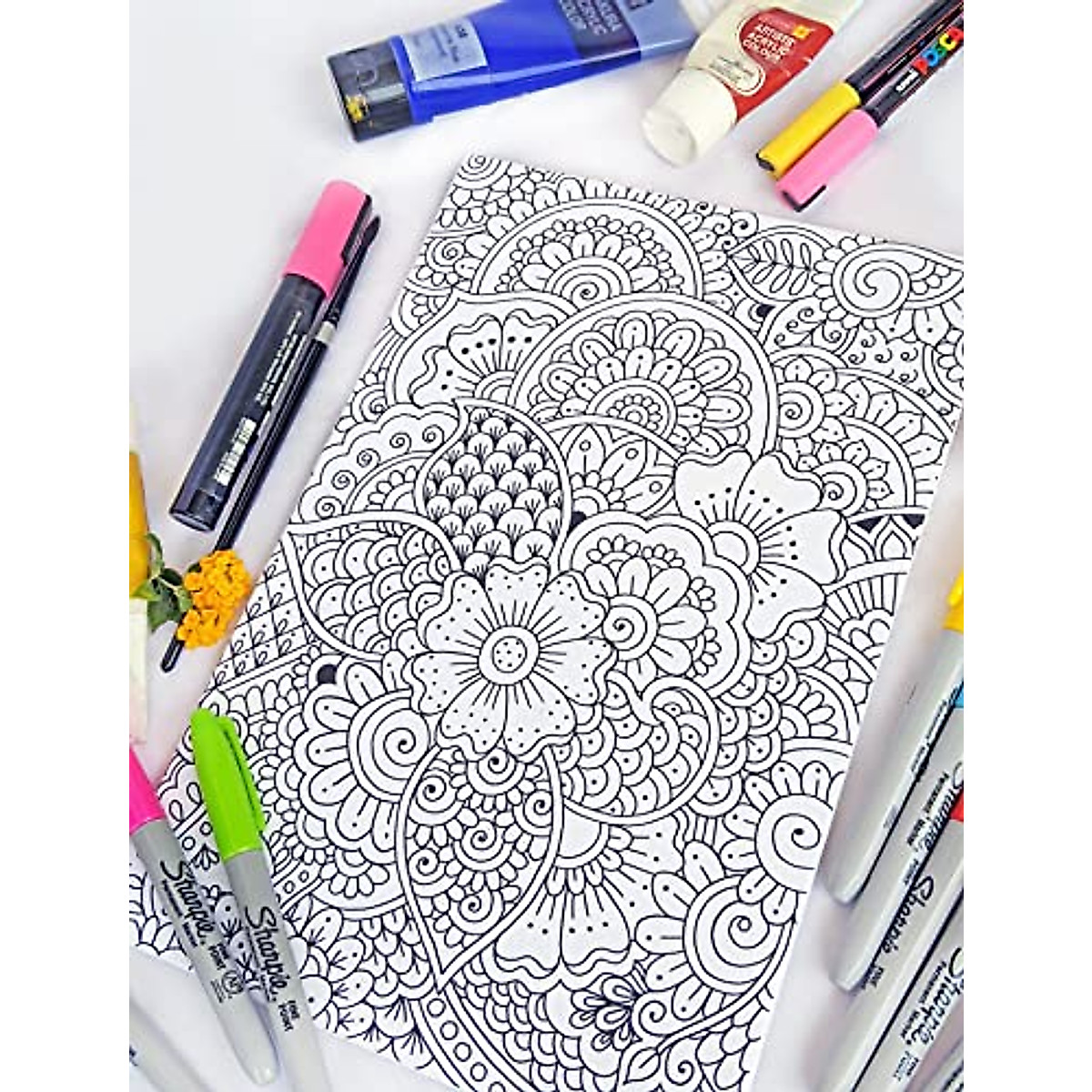 Henna Doodle Coloring Canvas For Adults, Stretched primed canvas to color