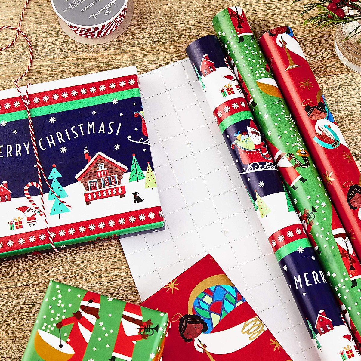 Hallmark Tri Pack IOP Mahogany Roll Wrap, Pack of 3, Jazzy Santa, 3 Pack