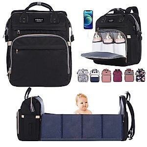 Xinsilu Diaper Bag Backpack Large Baby Diaper Bags for Boys & Girls with Changing Station, Changing Bags Baby Registry Search Waterproof Stylish Newborn Baby Essential Gifts Black…