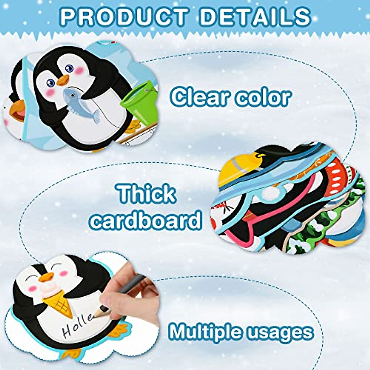 48 Pieces Winter Cutouts Christmas Classroom Bulletin Border Decoration with Glue Point Snowflake Penguin Snowman Cutouts for Winter Xmas Bulletin Board Classroom Home Office Decor (Penguin)