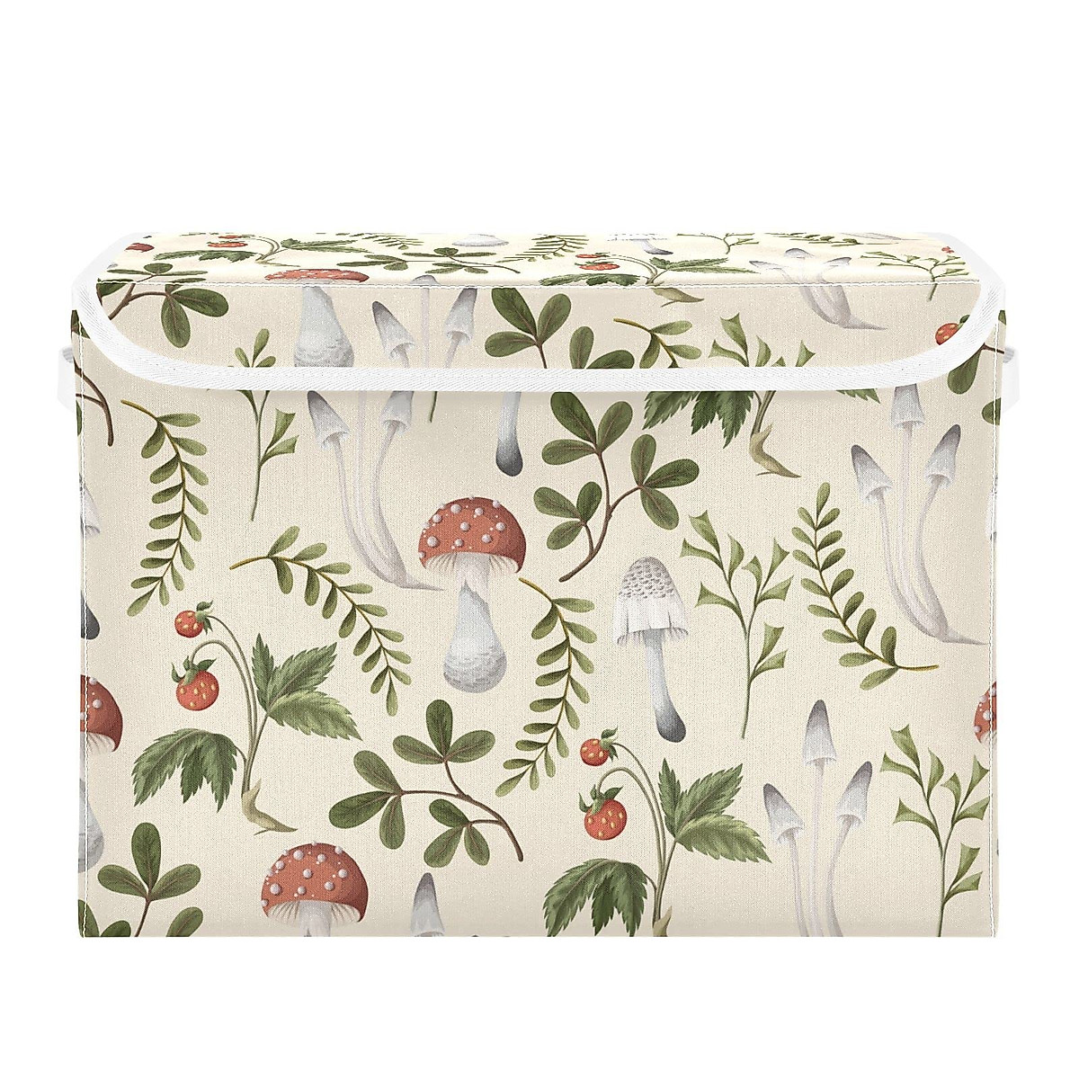 Kigai Mushroom Twig Storage Bins Foldable Large Cube Storage Box with Lids and Handles for Home Organizer Closet Office Decor 16.5x12.6x11.8 In