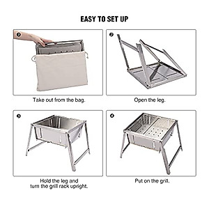 REDCAMP Pop up Camping Flatfold Fire Pit Portable & Wood Burning, 12.8" Folding Collapsible Stainless Steel Backpacking Grill Charcoal for Outdoor Cooking BBQ