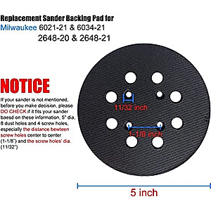 Standard 5" Hook and Loop Replacement Sander Pad for Milwaukee 2648-20 & 2648-21 Random Orbit Sanders