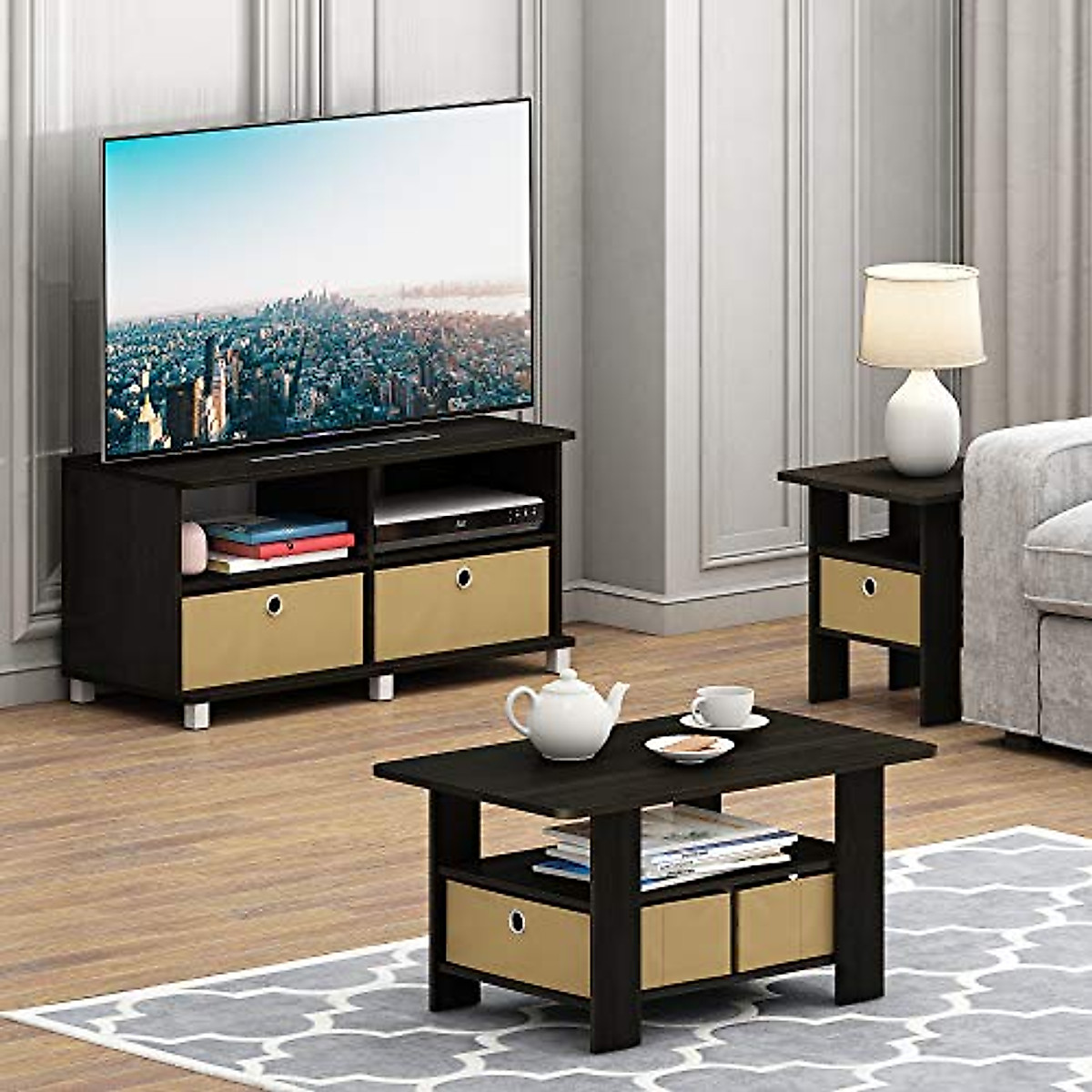 Furinno Andrey End Side Night Stand/Bedside Table with Bin Drawer, 1-Pack, Dark Espresso/Brown