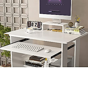 ALISENED Home Office Computer Desk with Monitor Stand Keyboard Tray, 29.5 Inch Study Writing Desk Small PC Laptop Table with Storage Shelves, Modern Workstation for Small Spaces Save Space